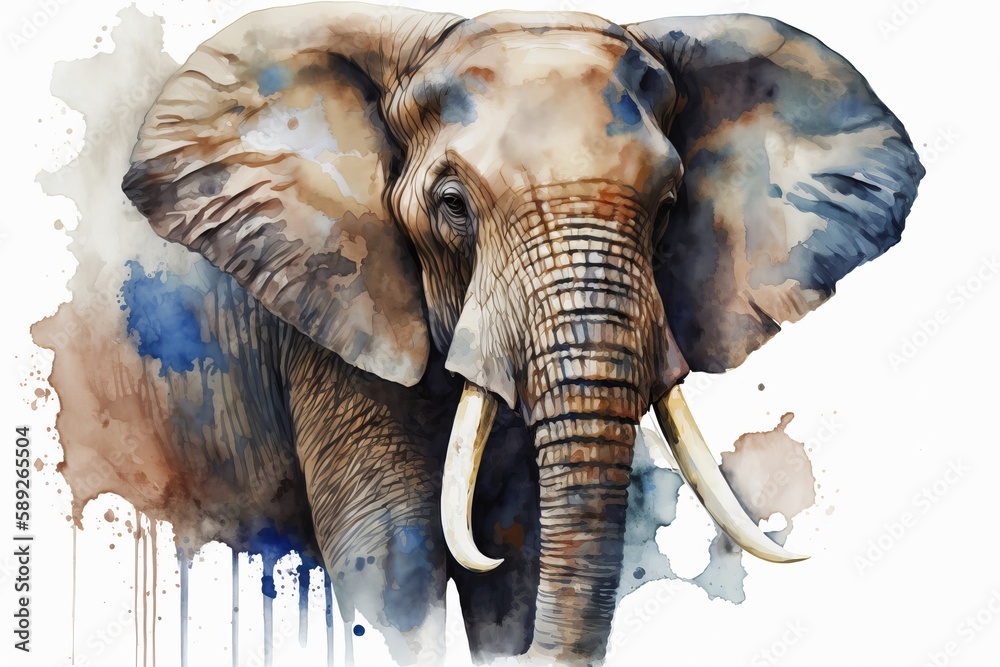 elephant head , animal, watercolor illustration isolated on white ...