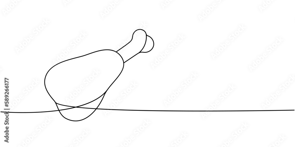 Chicken drumstick one line continuous drawing. Fresh chicken meat ...