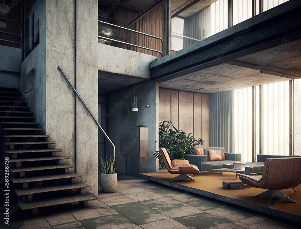 Brutalist interior design modern concrete architecture cement building ...