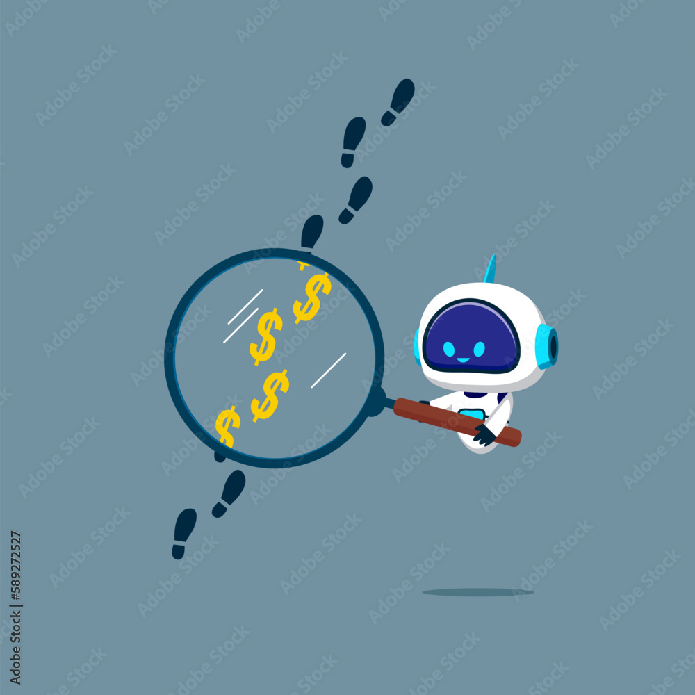 Analyze footprints track with dollar sign. Artificial intelligence ...