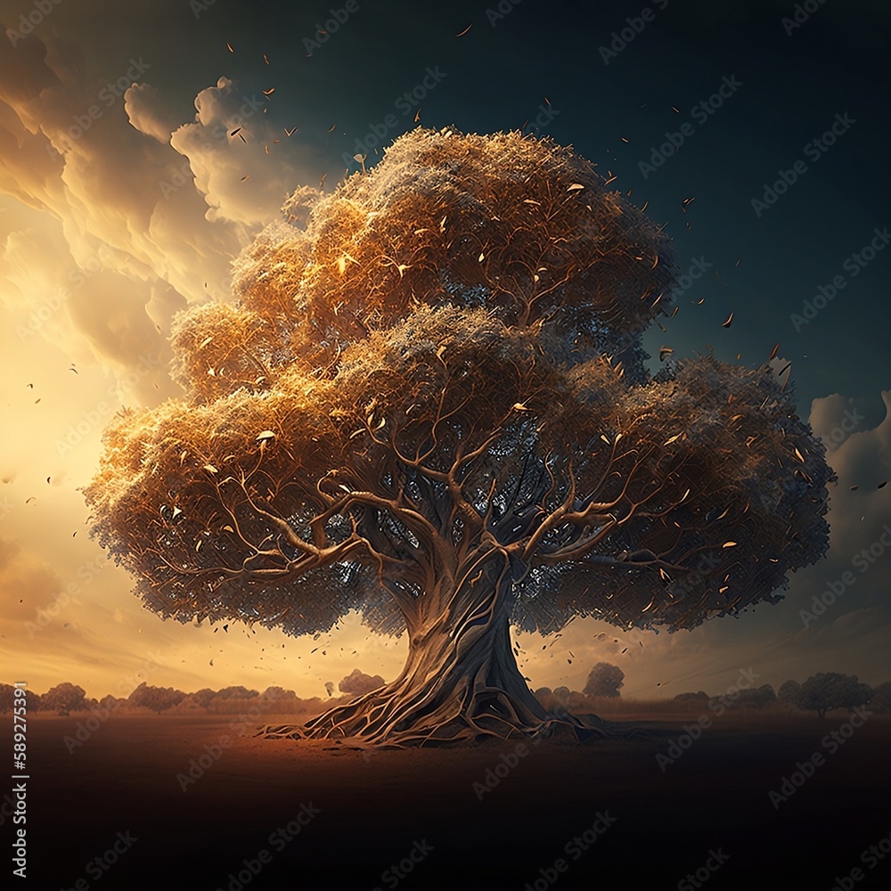 A Giant tree in the wild , sacred tree of life with a background of ...
