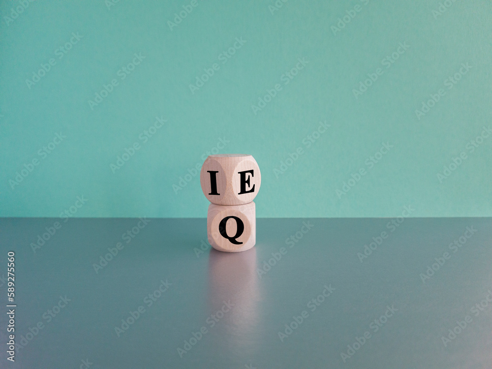 IQ or EQ symbol. Turned cube, changes words IQ, intelligence quotient ...