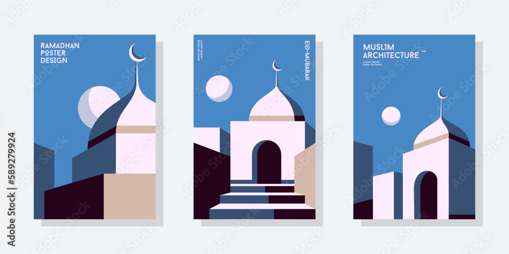 Minimal mosque architecture poster set collection. Vector Illustration ...