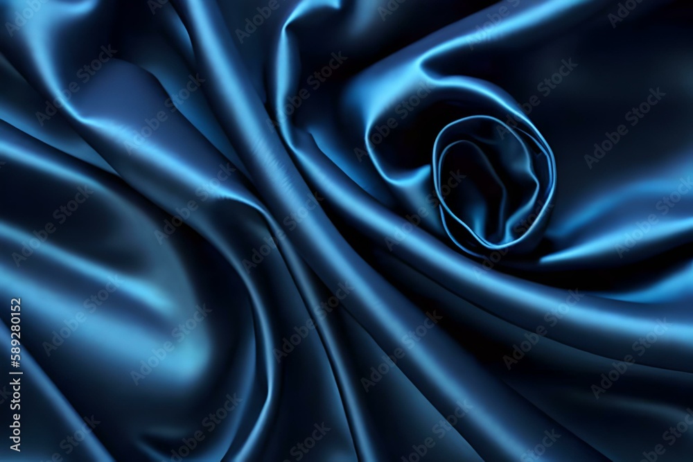 Deep blue silk satin fabric. Elegant abstract background. Liquid wave effect or silk with soft ...