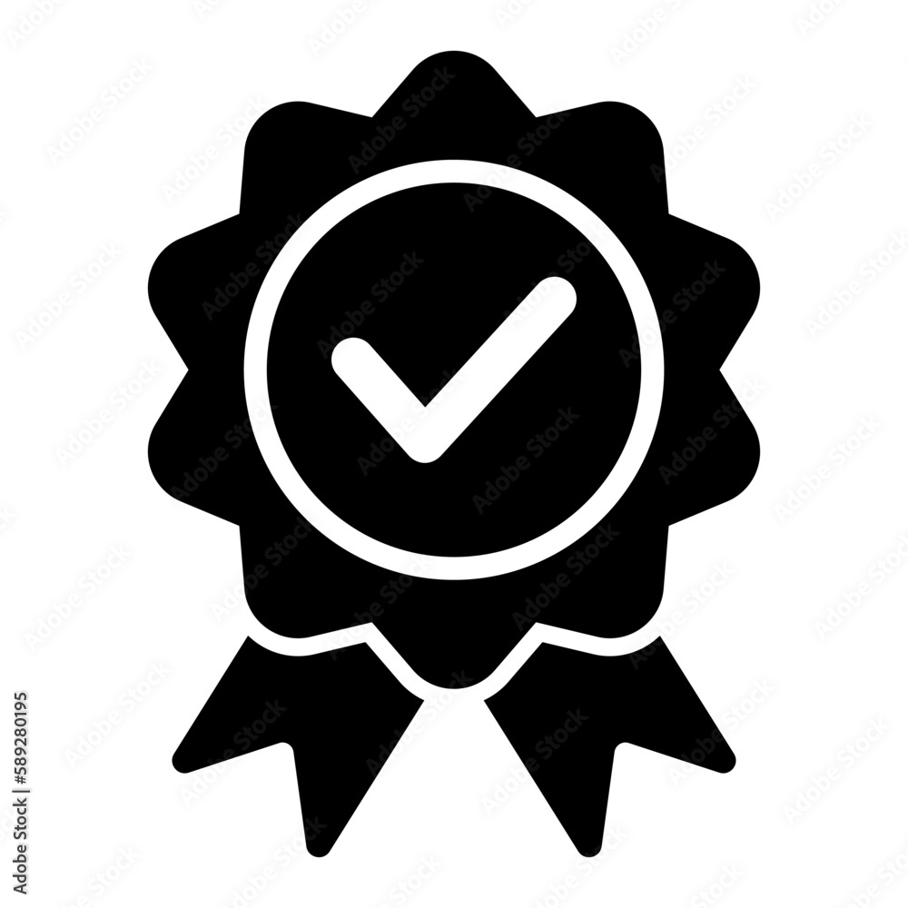 Achievement badge icon. Check mark award symbol. Approval check sign ...