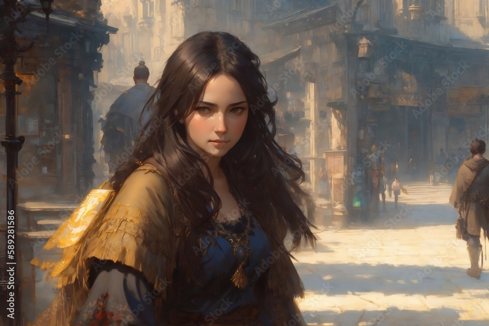 Medieval-style fantasy world's commoner woman, Japanese concept art ...
