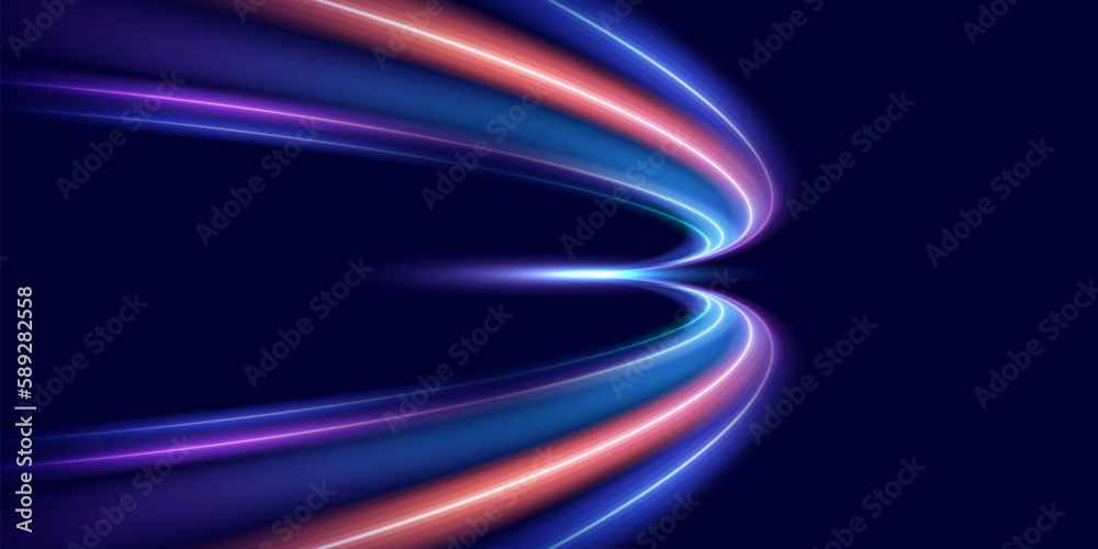 Modern abstract high-speed movement effect. Dynamic curve light trails. Velocity pattern for ...
