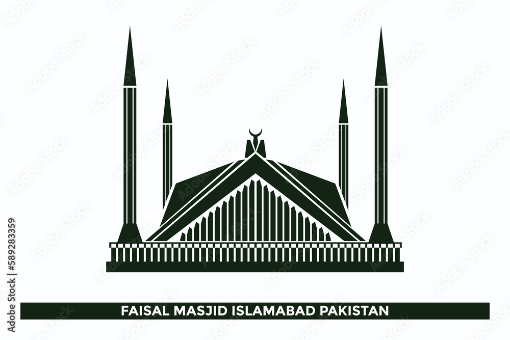 Faisal Masjid, Faisal Mosque, Silhouette Skyline panorama of city of ...