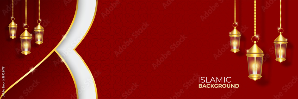 Islamic banner background with hanging lantern Stock Vector | Adobe Stock