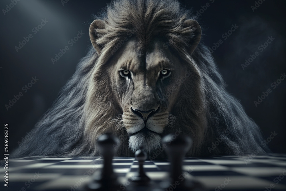 The Royal Lion King chess pieces on a chess board, winner of bussiness ...
