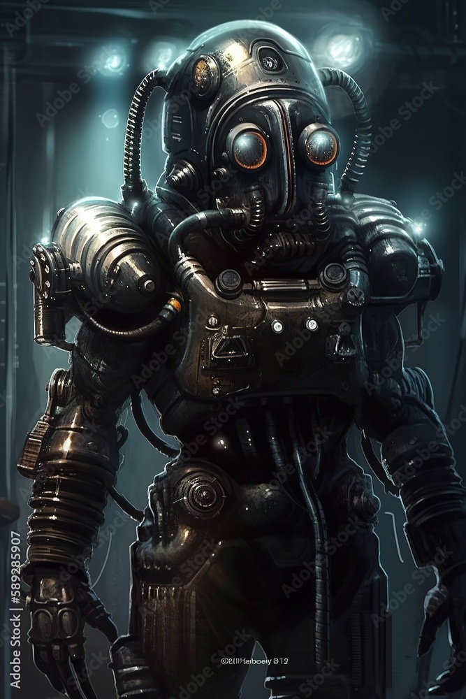 Sci-fi exoskeleton suit robot gear on futuristic explorer character ...