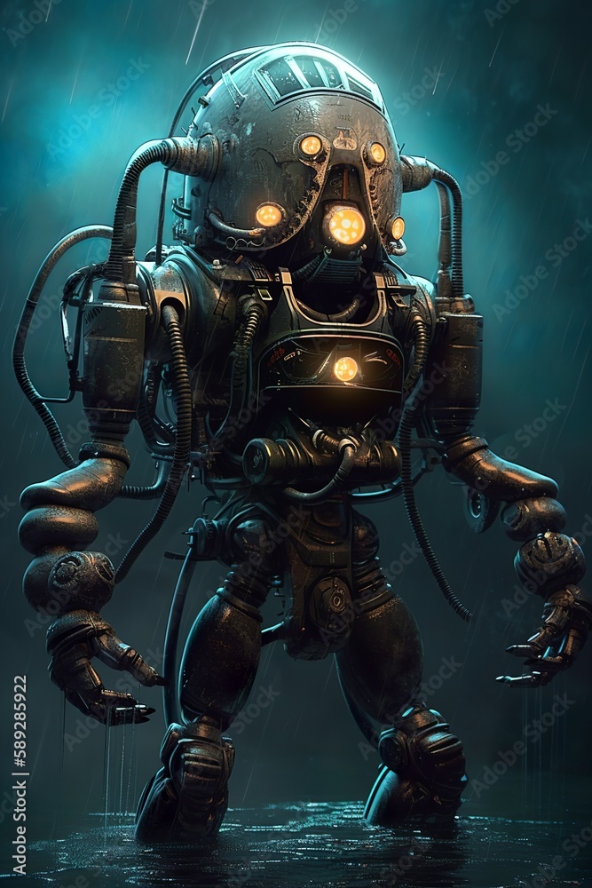 Sci-fi exoskeleton suit robot gear on futuristic explorer character ...