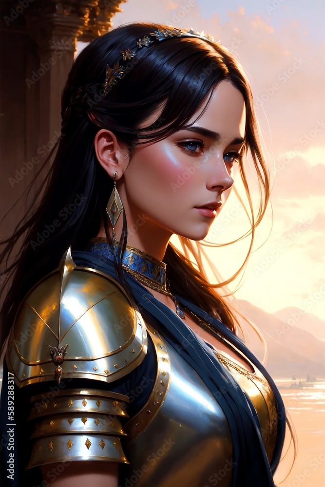 female knight in sheet metal armor, Japanese game concept art style ...