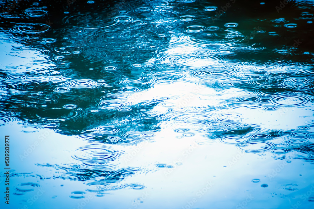 Raindrops Ripple Effect in the Deep Blue Lake Water - Border ...