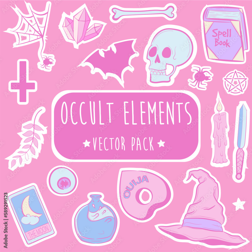 Occult objects pack with diverse wiccan and halloween elements. Vector ...