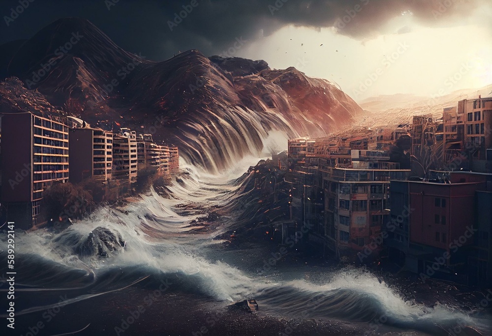 Concept natural disasters with storm wind and rain. Landslide and ...