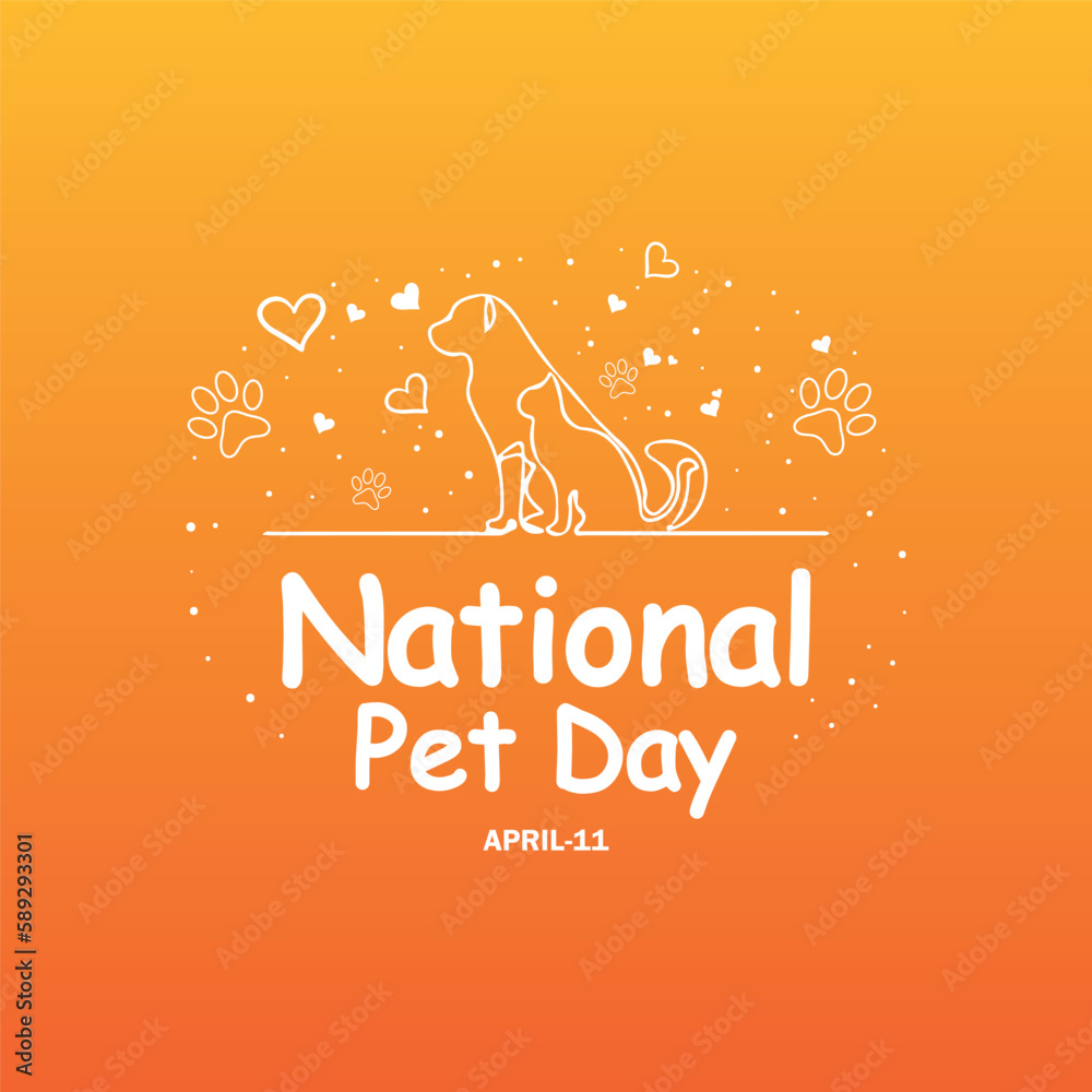 National pet day holiday social media post and card design with cute ...
