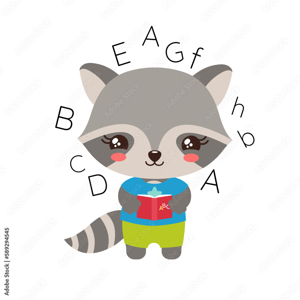 School student raccoon holding a textbook. Elementary pupil little ...