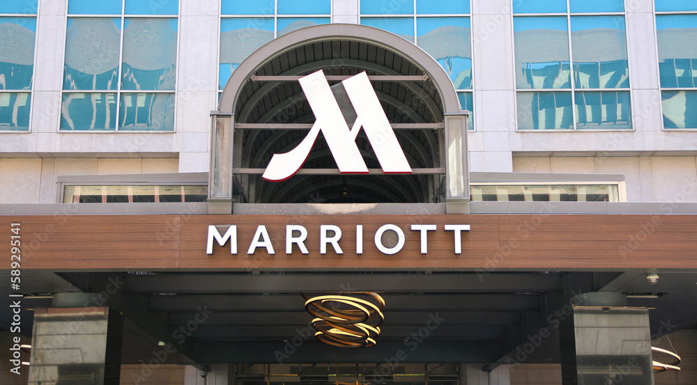 Marriott hotel façade and logo in Philadelphia Stock Photo | Adobe Stock