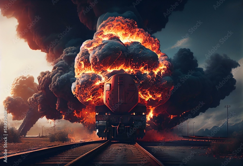 Wagons freight train carrying hazardous substances derailed, tanks ...