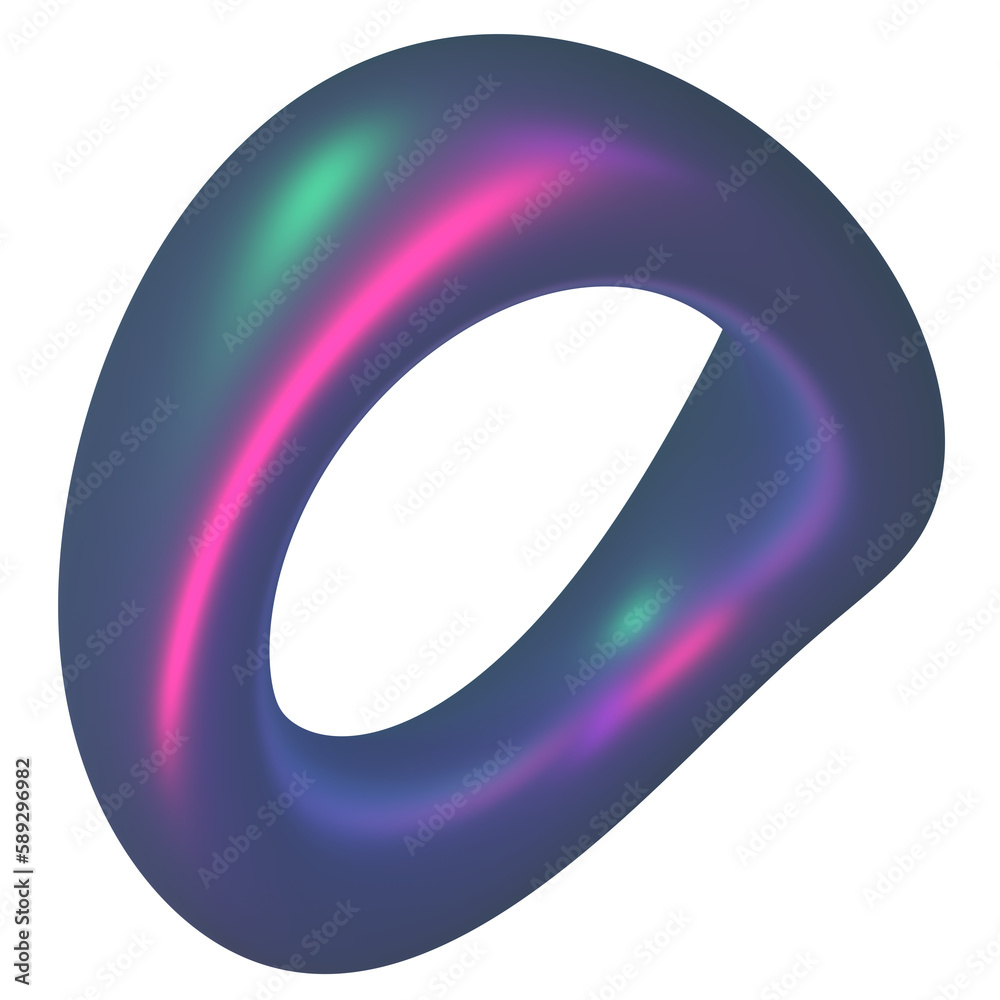 Abstract glossy curved ring shape 3d render. Futuristic dark blue ...
