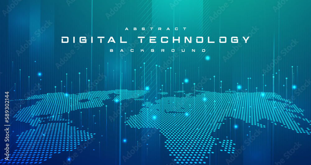 Digital technology banner green blue background concept, cyber ...