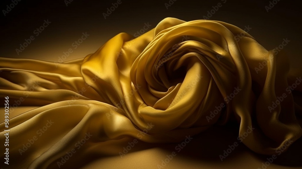 Generate a description of delicate and flowing yellow silk fabric in ...