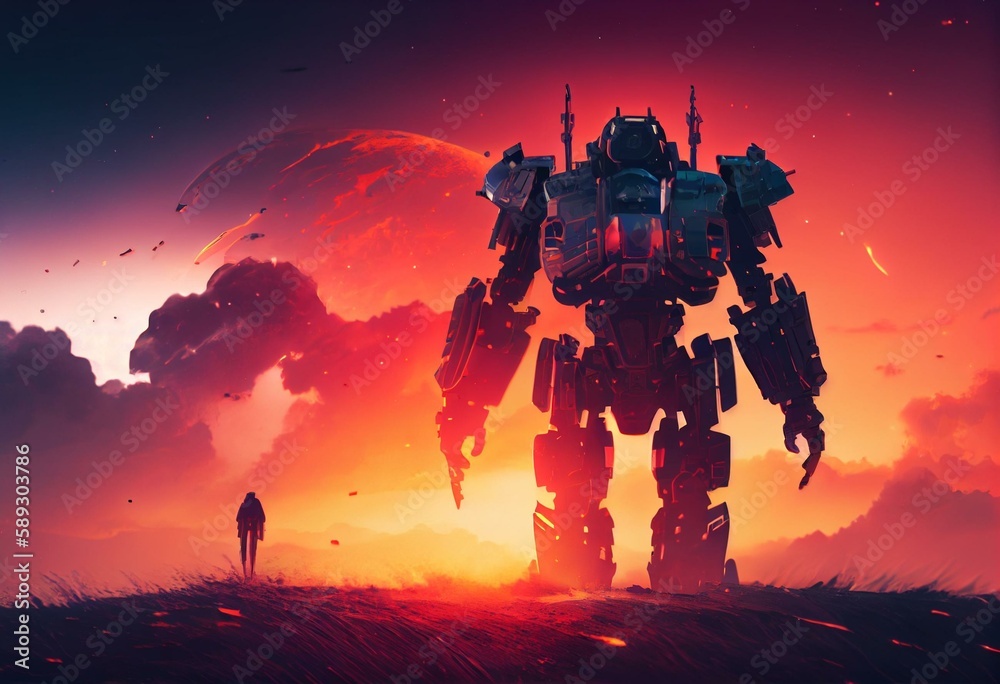 Space soldier mech robot - 3D illustration of science fiction military ...