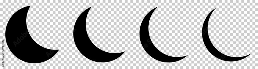 Moon crescent icons. Different shapes of moon. Vector illustration ...