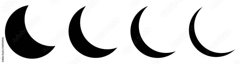 Set of moon crescent icons. Different shapes of moon. Vector ...
