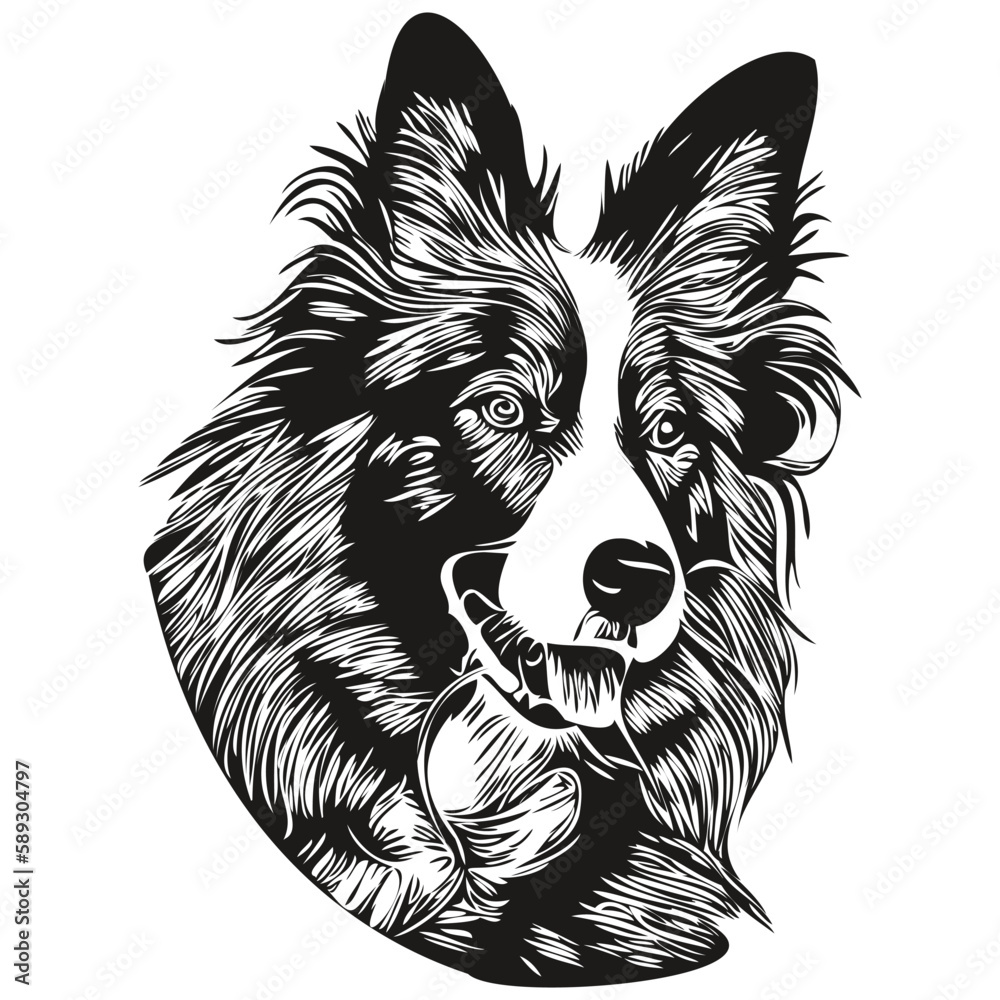 Border Collies dog line art hand drawing vector logo black and white ...