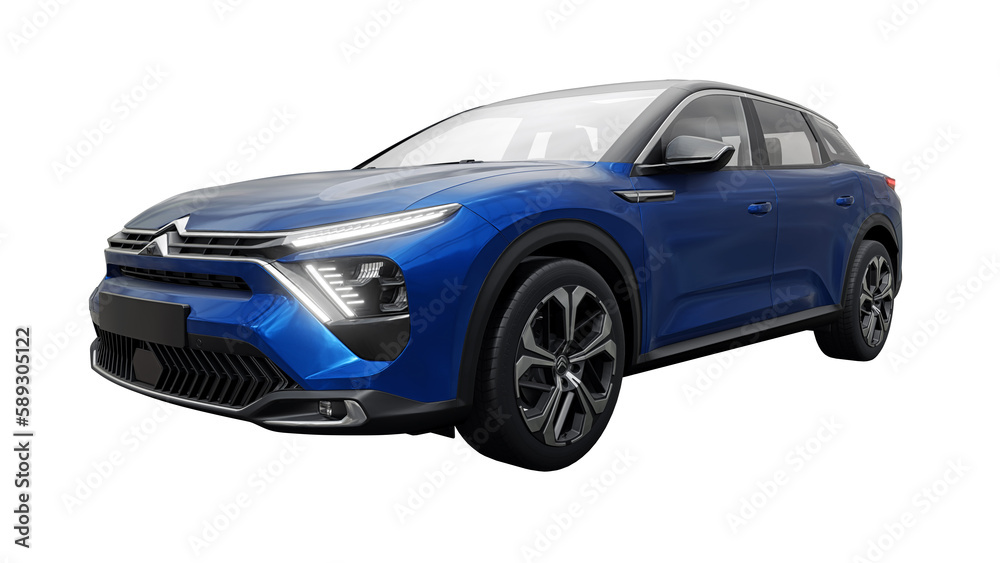 Paris, France. April 05, 2023. Blue Citroen C5X is a stylish and ...