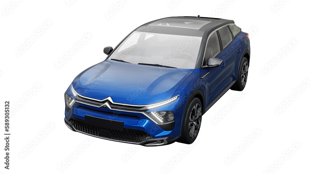 Paris, France. April 05, 2023. Blue Citroen C5X is a stylish and ...