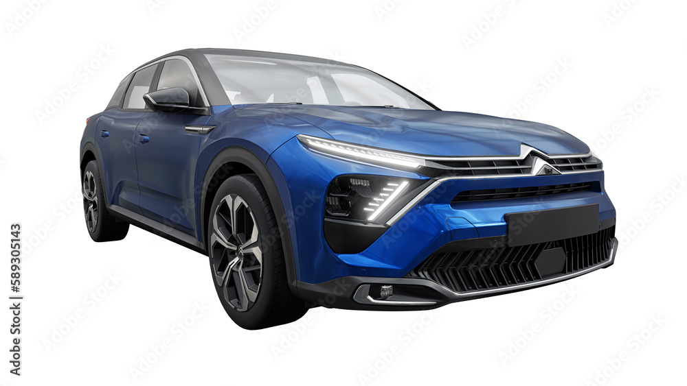 Paris, France. April 05, 2023. Blue Citroen C5X is a stylish and ...