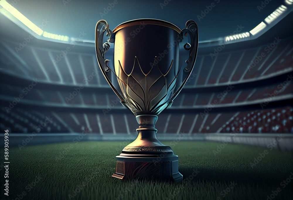 Sport Backgrounds. Soccer stadium. 3D render stadium. The trophy goblet ...