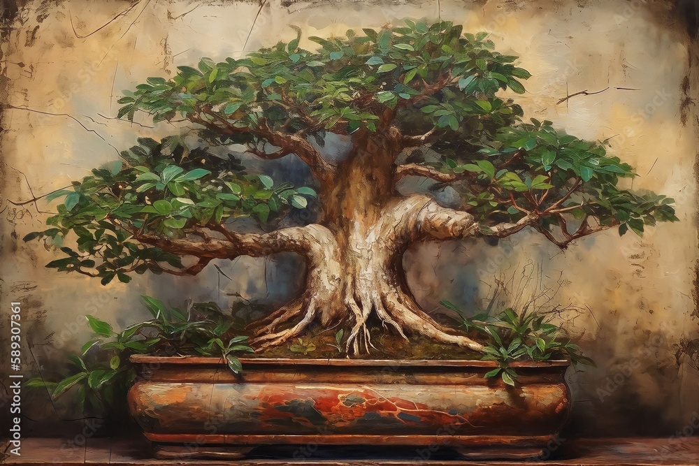 Vintage Painting of a Ficus Ginseng Stock Illustration | Adobe Stock