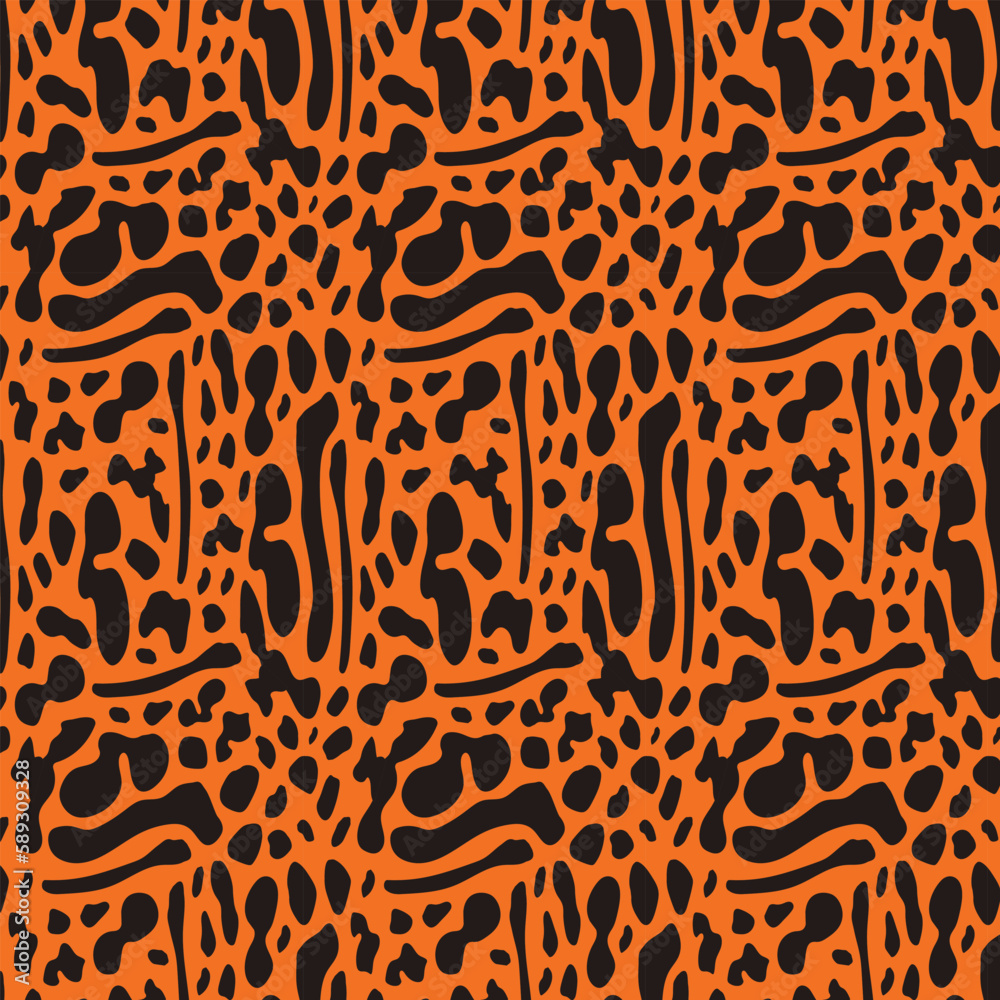 Red poison dart frog skin vector repeat pattern with black and Papaya ...