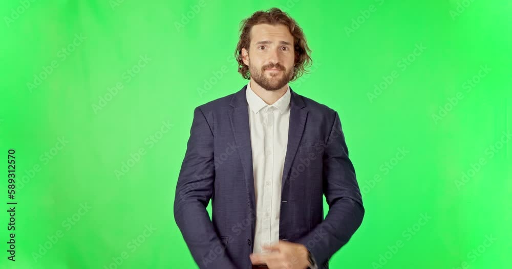 Video „Business man, pointing and confused face by green screen for ...
