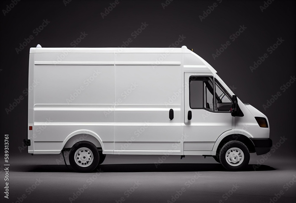 side view of white delivery van side view on isolated empty background ...