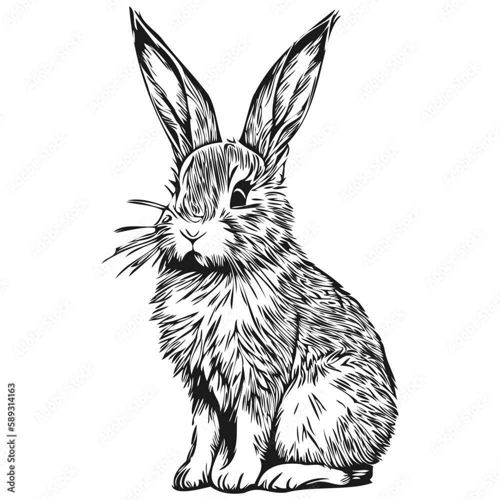 Funny cartoon Rabbit, line art illustration ink sketch hare Stock ...