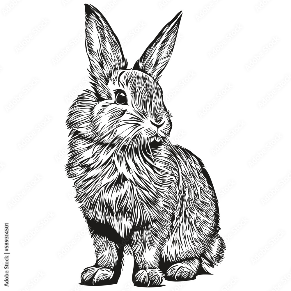 Rabbit vintage illustration, black and white vector art hare Stock ...