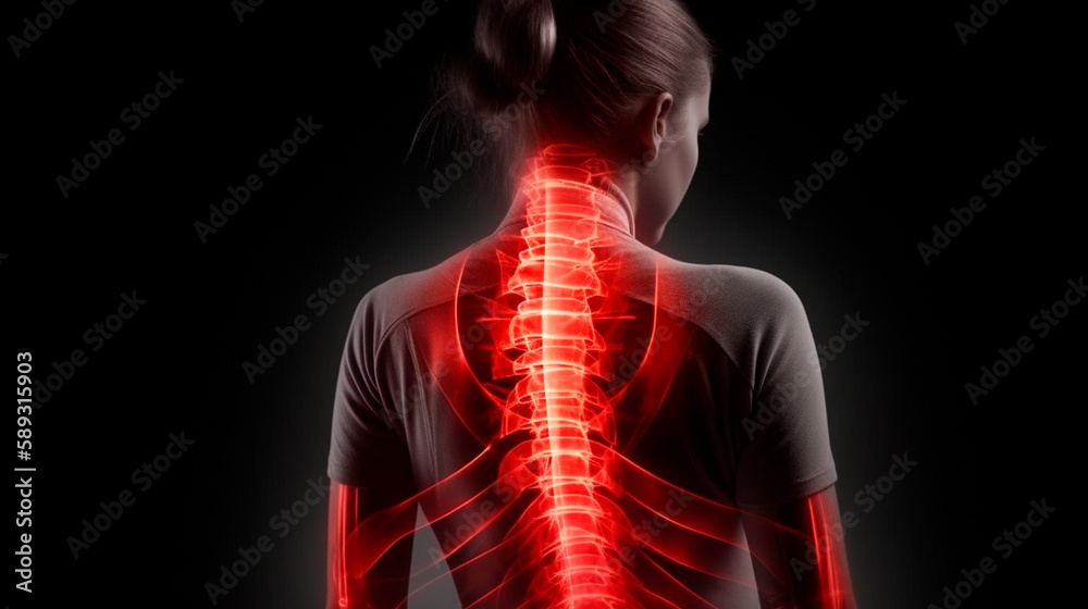 Women with back pain, sports injury and fitness, spine x-ray and ...