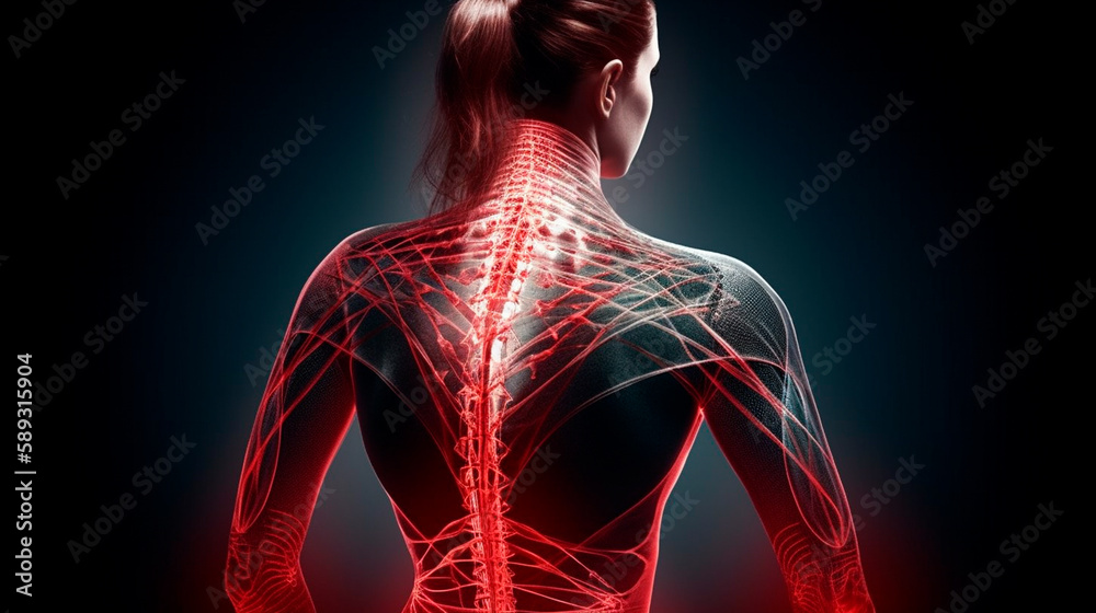 Women with back pain, sports injury and fitness, spine x-ray and ...