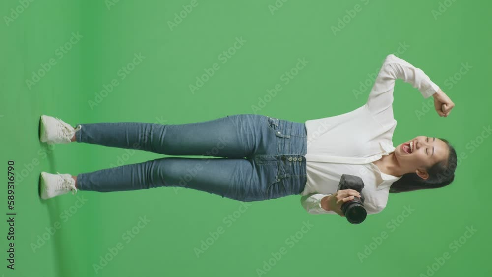 Full Body Of Asian Photographer Using A Camera Taking Pictures And ...