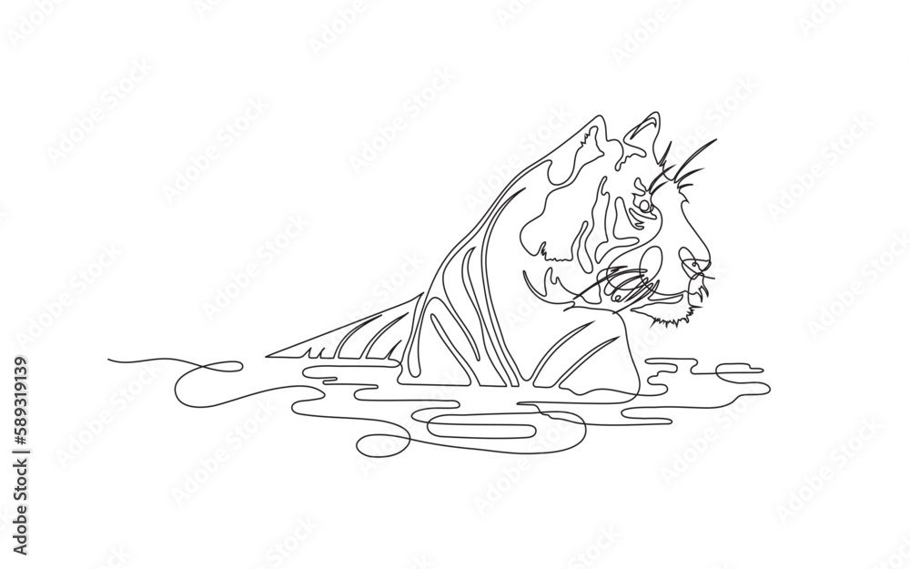 One line drawing of a tiger. International Tiger Day is observed every ...