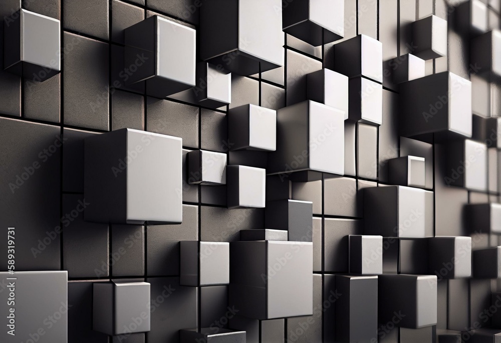 3D, Square Wall background with tiles. Futuristic, tile Wallpaper with ...