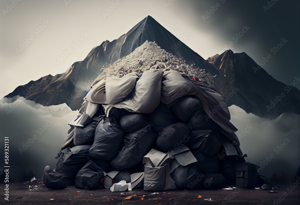 Environmental pollution illustration of a huge gray pile of trash and ...