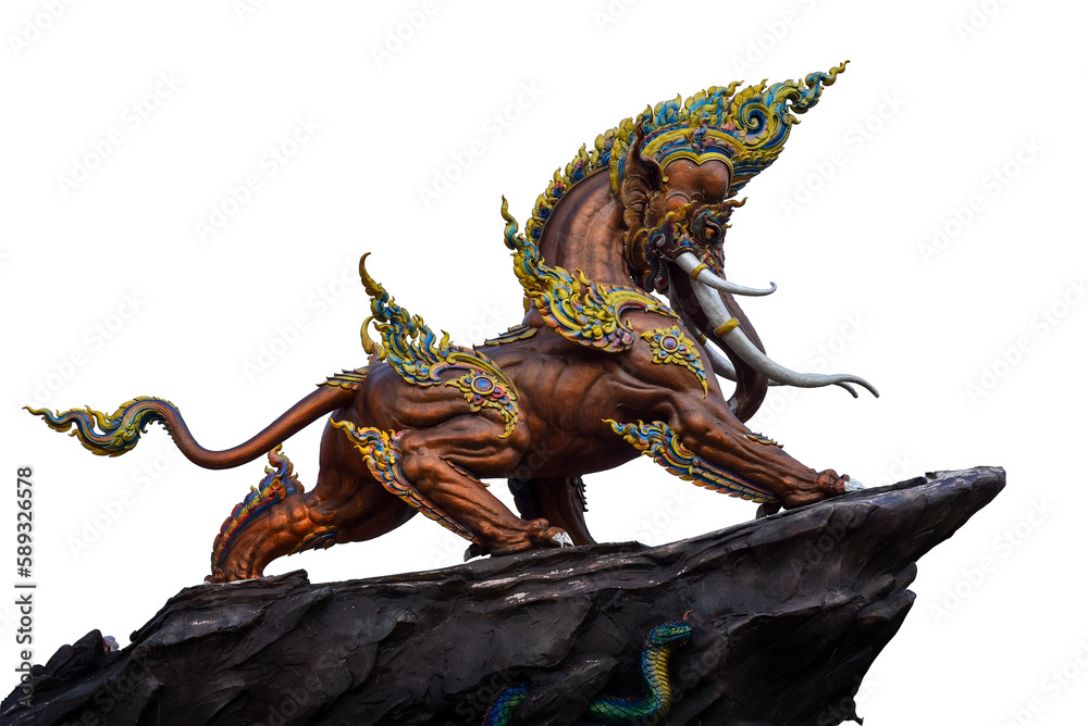 Religious sculpture, public object. Brown Gajasimha (Gajasiha ...