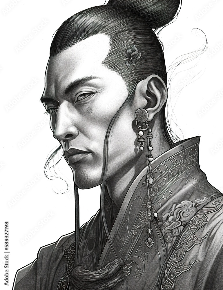 Fantasy character with Asian influences, ruler, vise man or visir ...