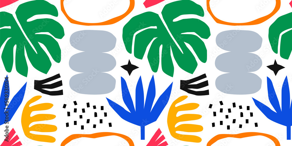 Abstract tropical nature seamless pattern with colorful freehand ...